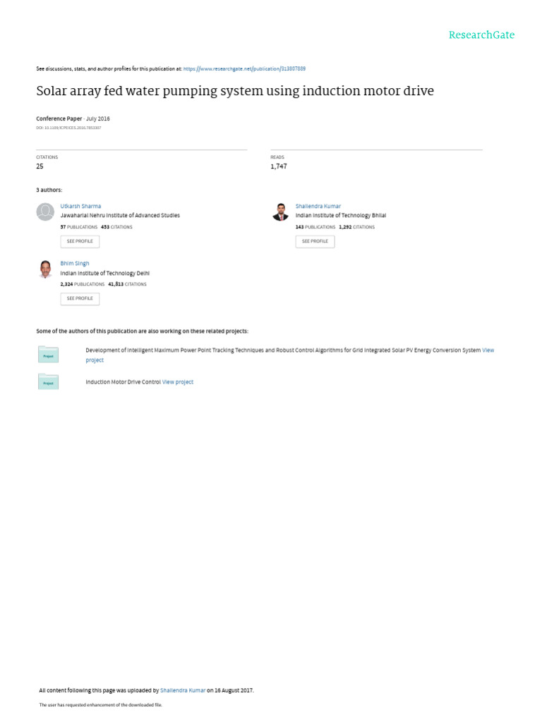 Solar Array Fed Water Pumping System Using Induction Motor Drive | PDF ...