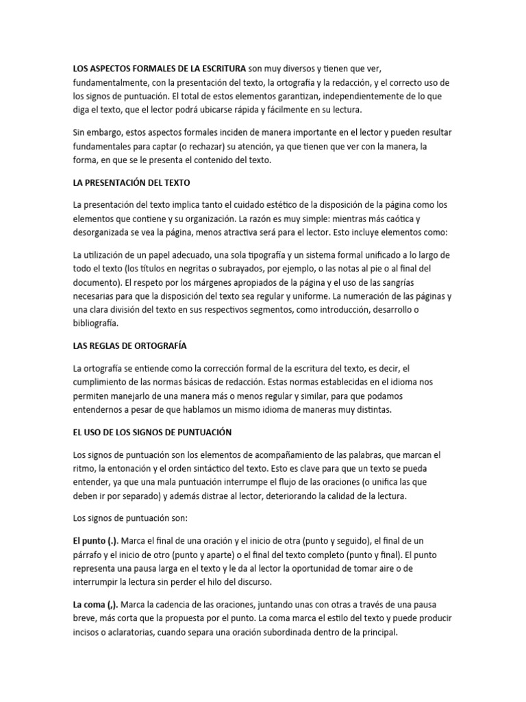 Los Aspectos Formales de La Escritura | PDF | Puntuación | Coma
