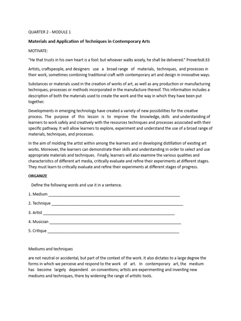 Handouts QUARTER 2 MODULE 1 | PDF | The Arts | Paintings