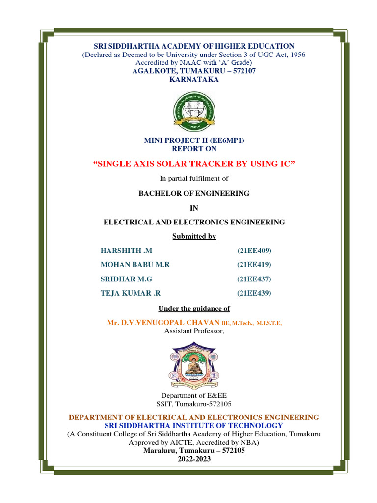 Single Axis Solar Tracker Project Report | Download Free PDF ...