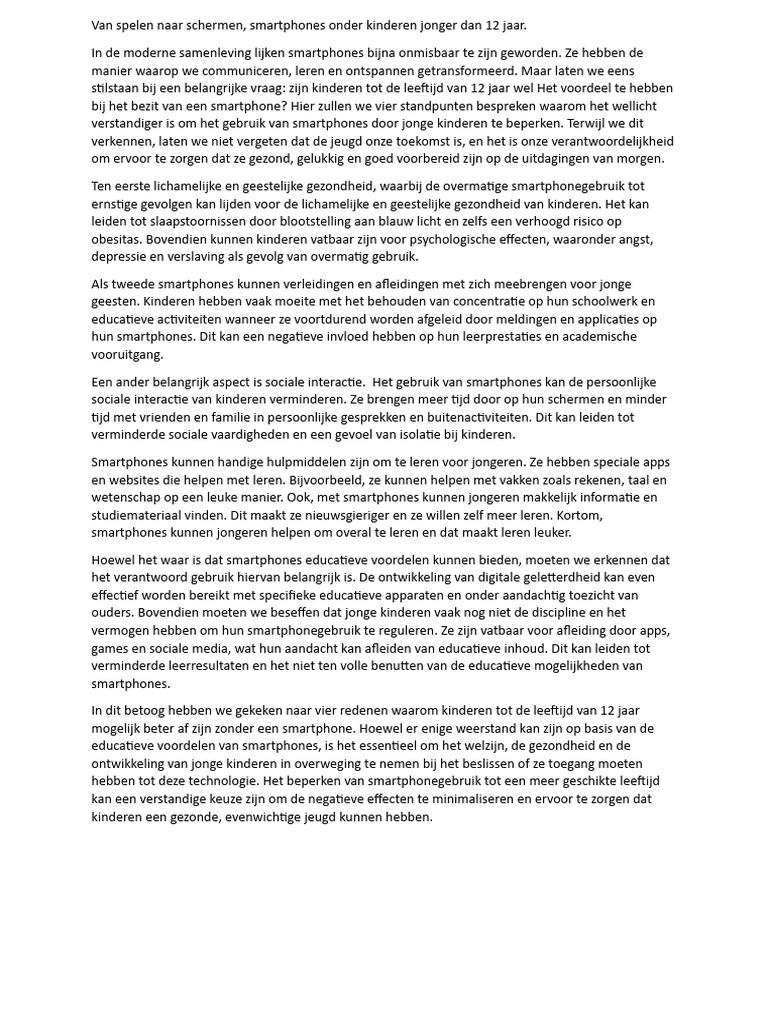 Artikel Betoog Over Smartphones Onder 12 Jaar Beperken | PDF