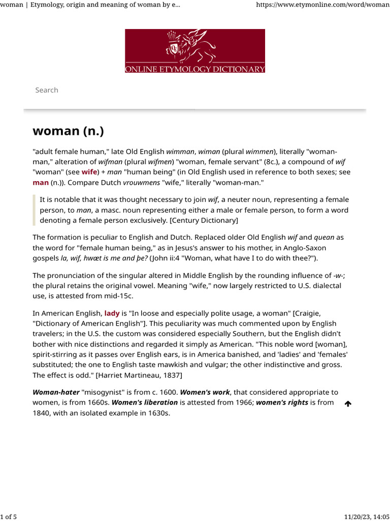 Woman Etymology, Origin and Meaning of Woman by Etymonline | PDF ...