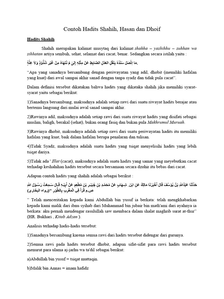 Contoh Hadits Shahih dan Hasan | PDF