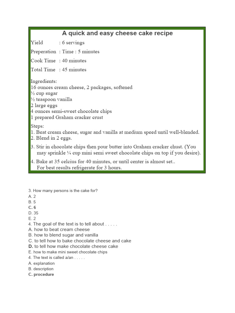 A Quick and Easy Cheese Cake Recipe | PDF | Cakes | Cheesecake