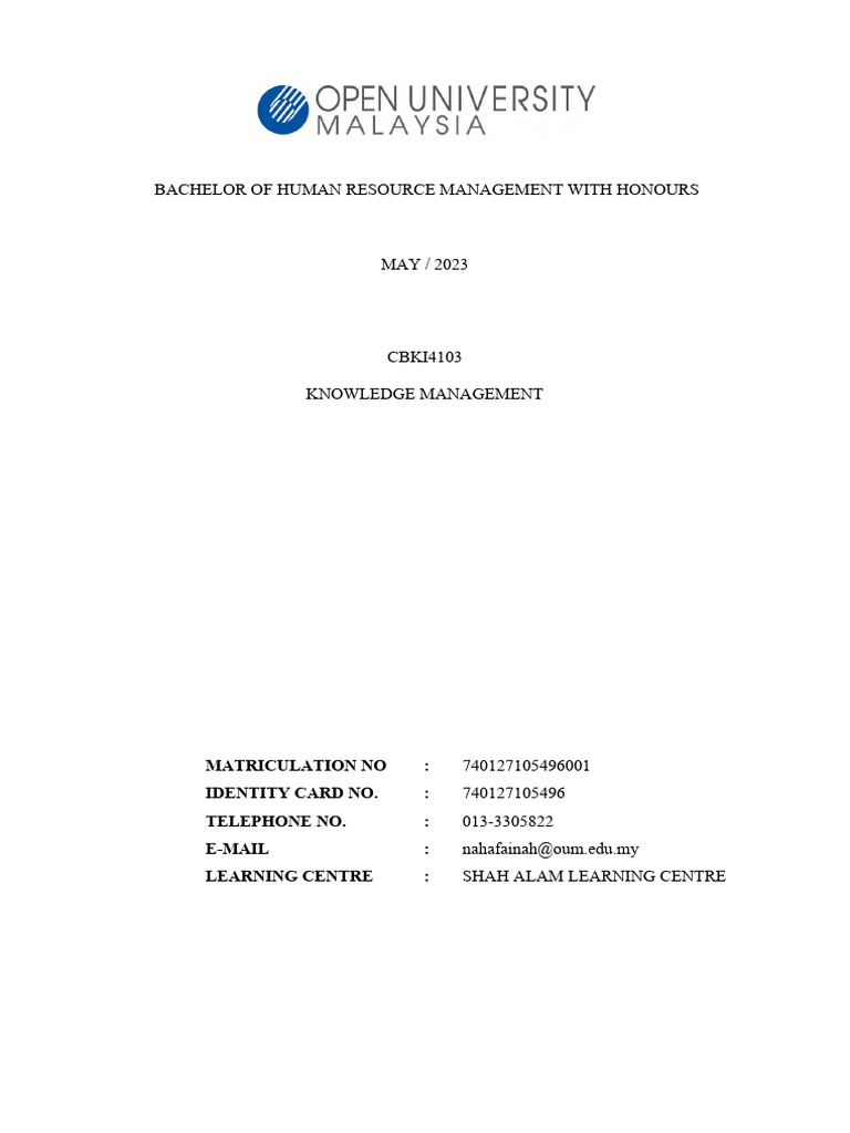 Oum - Cbki4103 - Knowledge Management - Final Exam Seq - Sem May 2023 ...