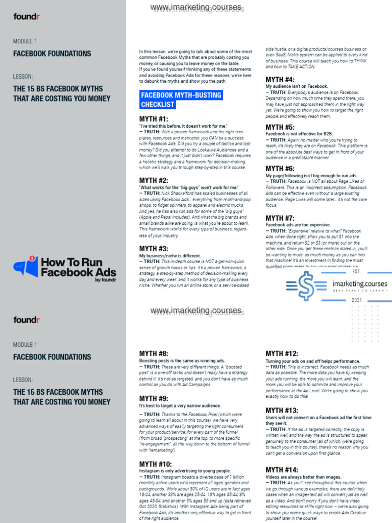 Facebook Myth Busting Checklist | PDF | Facebook | Human Communication