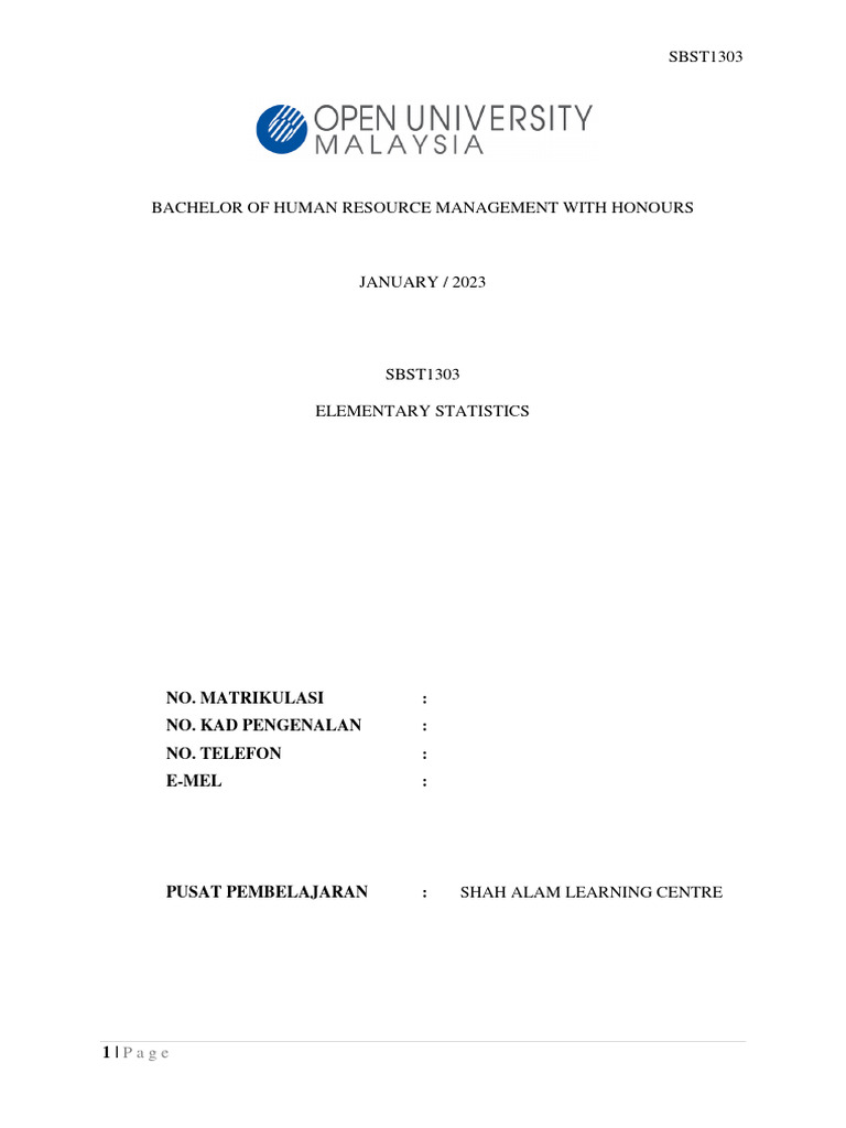 Oum - SBST1303 - Elementary Statistics - Semester January 2023 ...