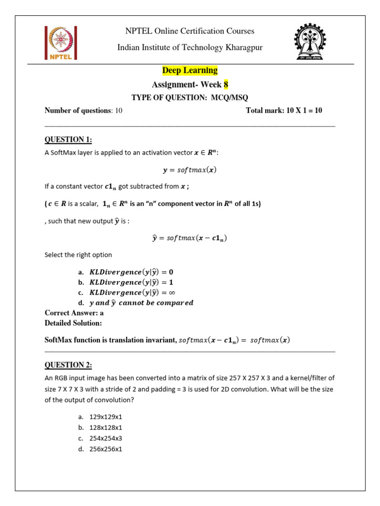 DL - Assignment 8 Solution | PDF | Artificial Neural Network | Learning