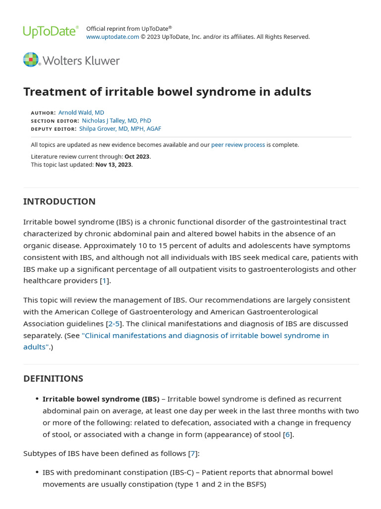 Treatment of Irritable Bowel Syndrome in Adults - UpToDate | PDF ...