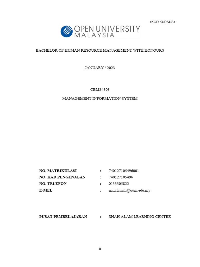 Oum - Semester January 2023 - CBMS4303 Management Information System ...