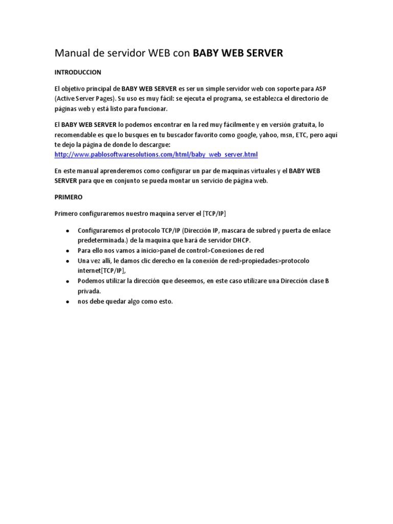 Manual Servidor Web Con Baby Web Server | PDF | Dirección IP | Red mundial