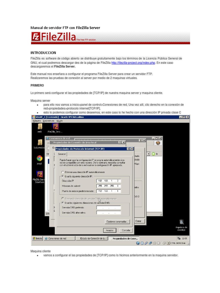 Manual Servidor FTP Con FileZilla Server | PDF | Dirección IP | Servidor (Computación)