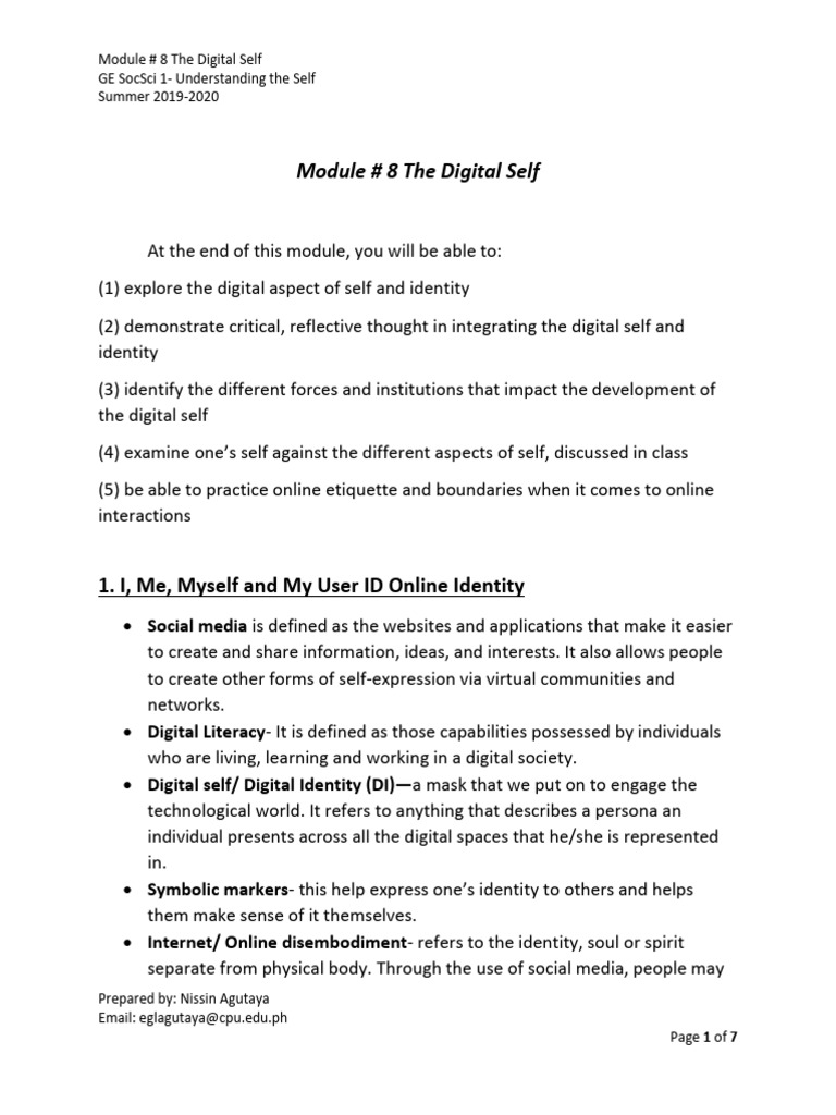 Module 8 - The Digital Self | PDF | Identity (Social Science) | Social ...