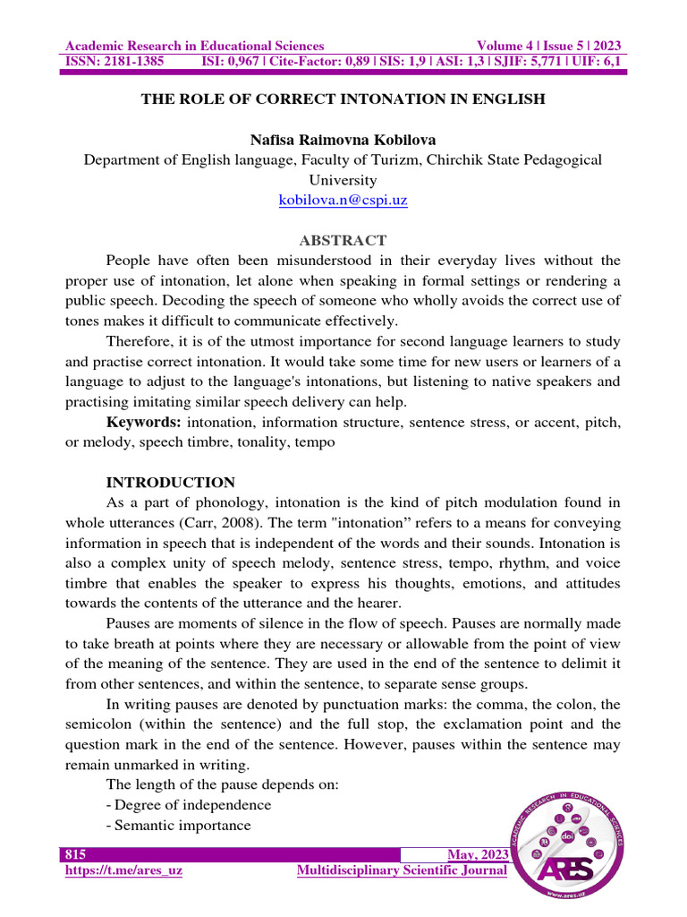 The Role of Correct Intonation in English | PDF | Tone (Linguistics ...