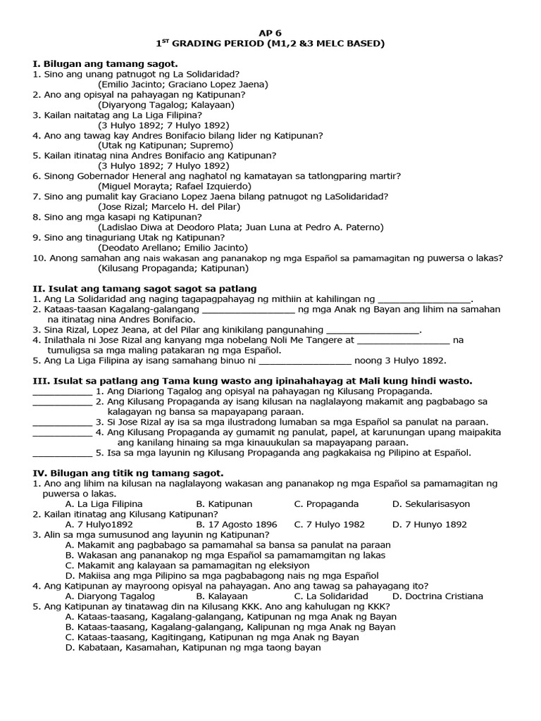 AP 6 Q1 (M2, 3 &4 MELC BASED) | PDF