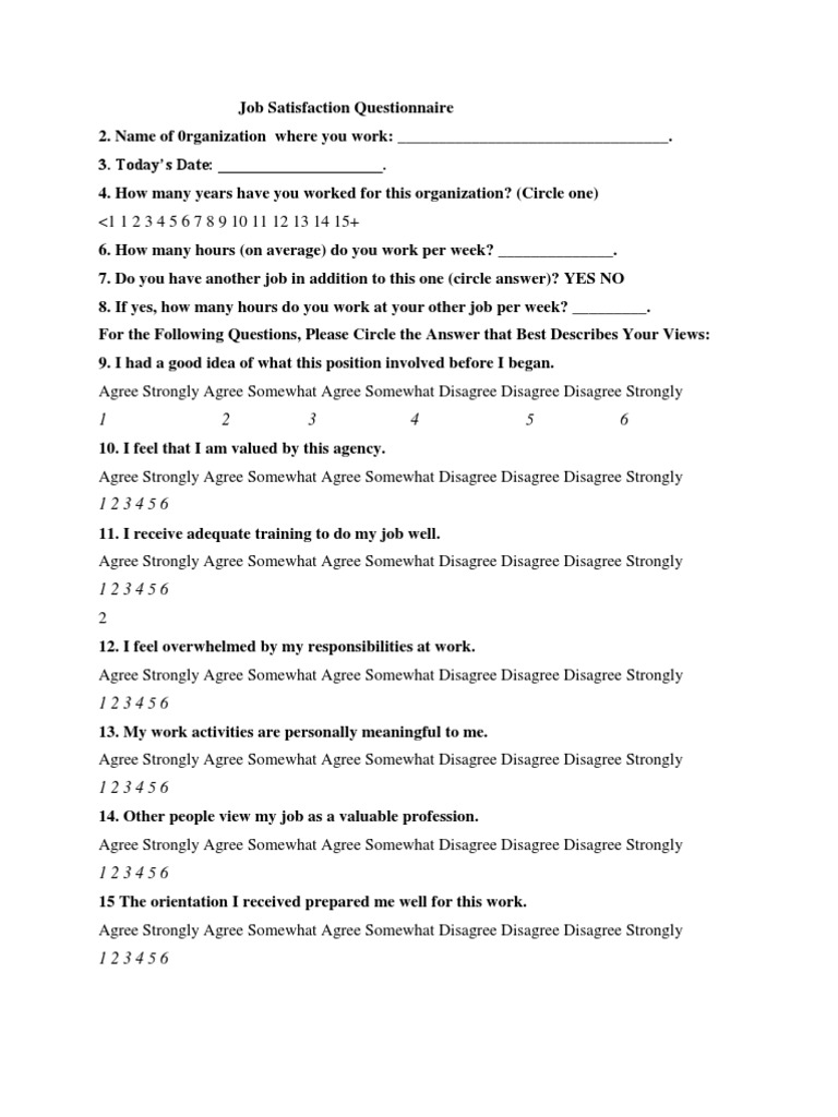 Job Satisfaction Questionnaire | PDF | Behavioural Sciences | Psychology