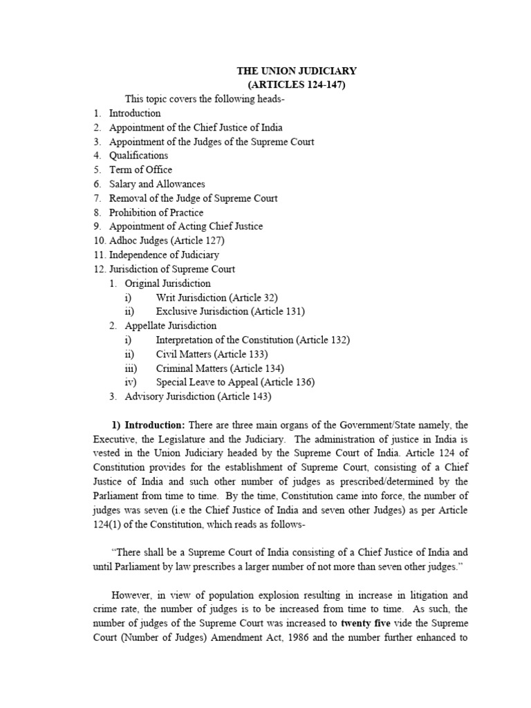 Chapter III-THE UNION JUDICIARY | PDF | Supreme Court Of India ...
