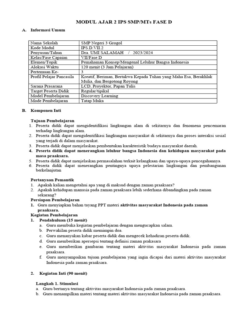 Ips SMP Kelas Vii - Modul Ajar 2.3 (Bab 2) | PDF | Karier & Perkembangan | Sains & Matematika