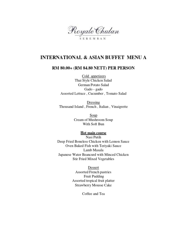 Int Asian Buffet (Menu A B 2022) | PDF | Cooking, Food & Wine