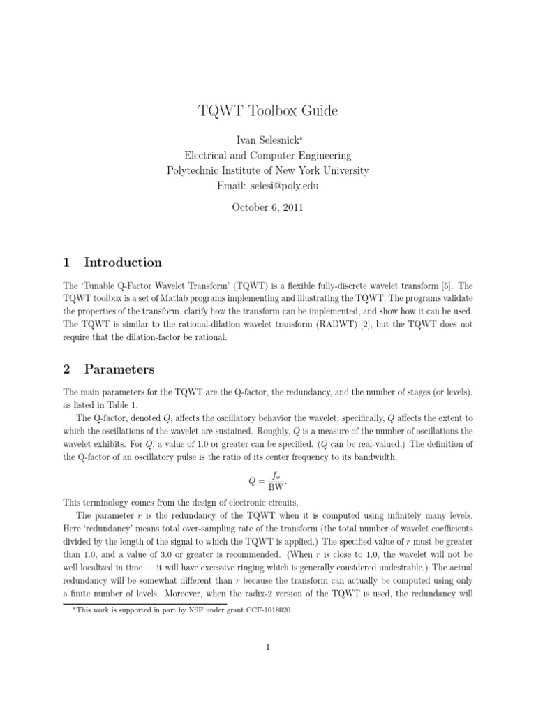 TQWT Guide | PDF | Wavelet | Discrete Fourier Transform
