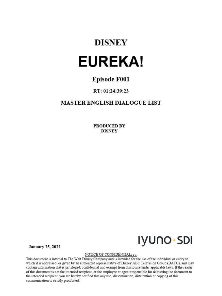 Eureka! Episode F001 Dialogue | PDF