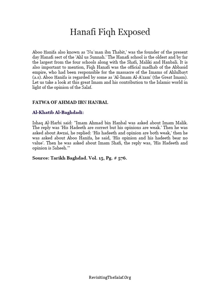 Imam of Hanafi Fiqh Exposed | Download Free PDF | Hadith | Islamic Ethics
