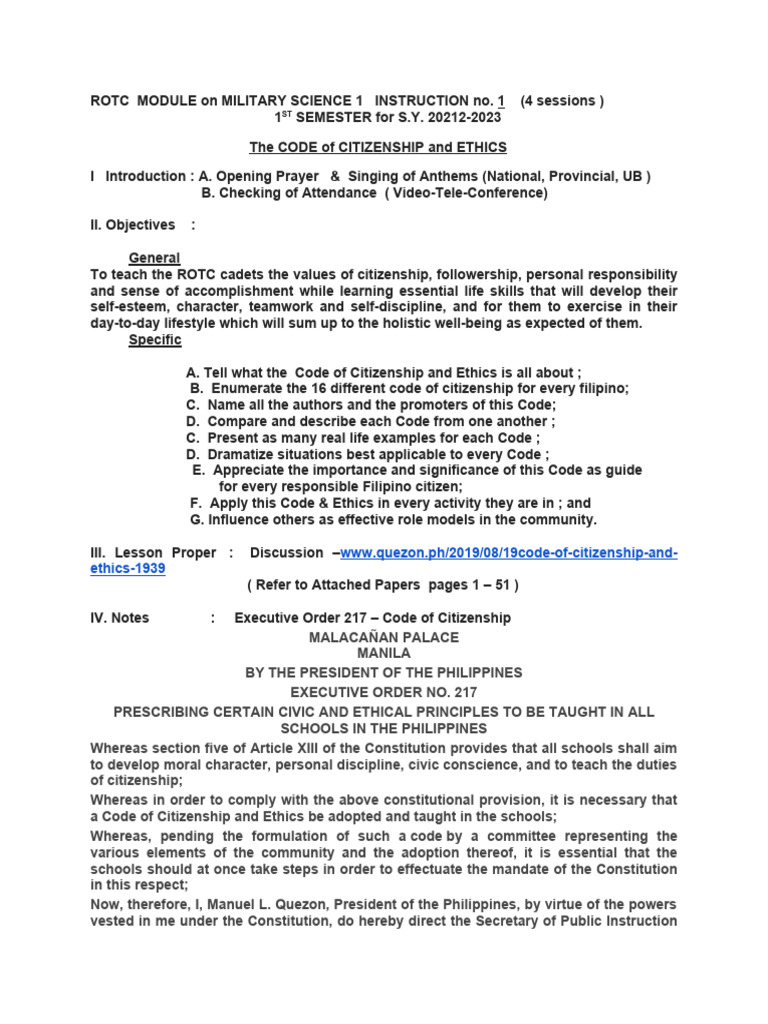 Code-of-Citizenship-Handouts | PDF | Citizenship | Virtue