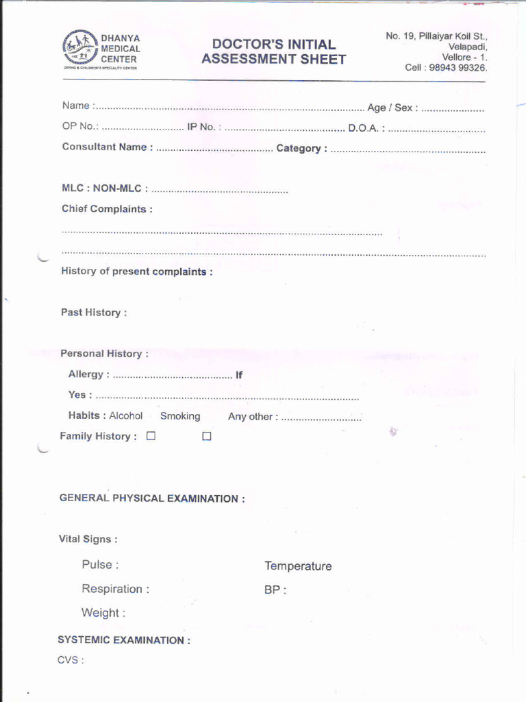 Docctor Initial Assessment | PDF