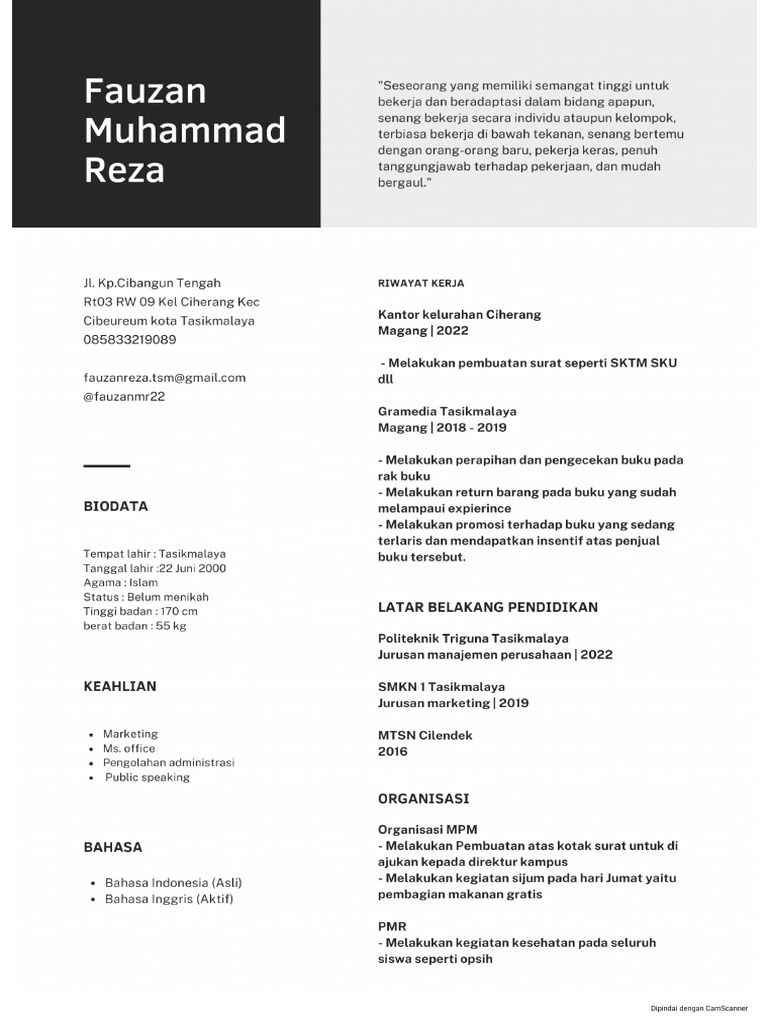 CV Fauzan Muhammad Reza | PDF