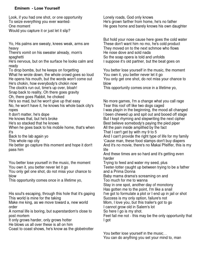 Analysis of Eminem's "Lose Yourself" | PDF | Poetry