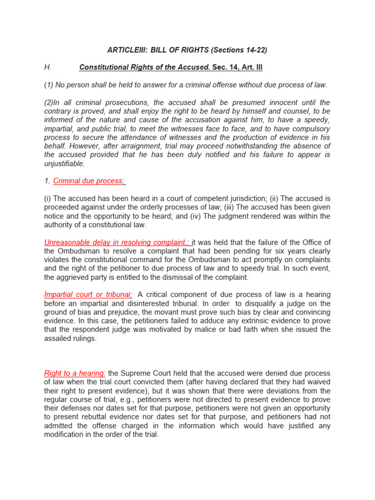 ARTICLEIII BILL OF RIGHTS - Sections 14-22 | PDF | Ex Post Facto Law ...