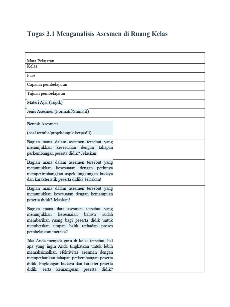 Tugas 3 Menganalisis Asesmen Di Ruang Kelas | PDF Tugas 3 Menganalisis Asesmen Di Ruang Kelas | PDF