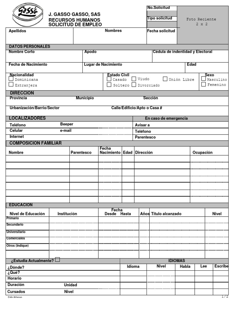 01 Formulario Solicitud de empleo (WORD) | PDF | Gestión de recursos ...