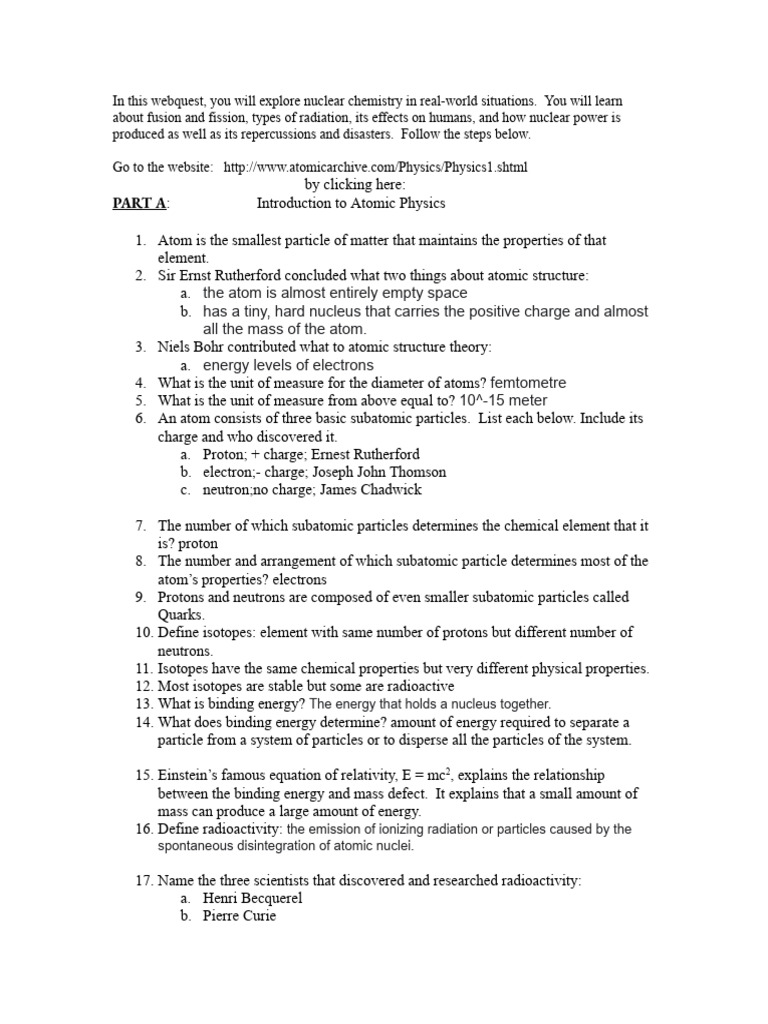 Chemistry - nuclear_physics_webquest | PDF | Neutron | Radioactive Decay