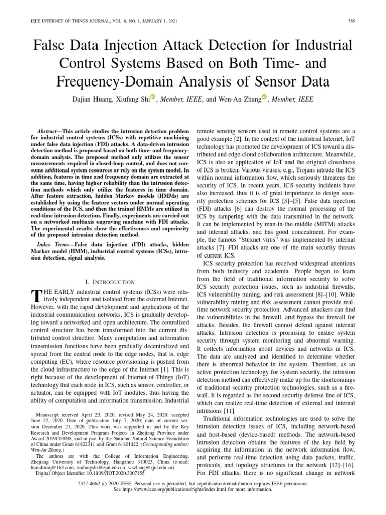 False Data Injection Attack Detection For Industrial Control Systems Based On Both Time And