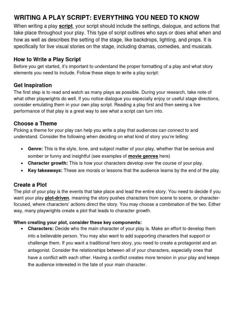 Writing A Play Script | Download Free PDF | Play (Theatre) | Plot ...