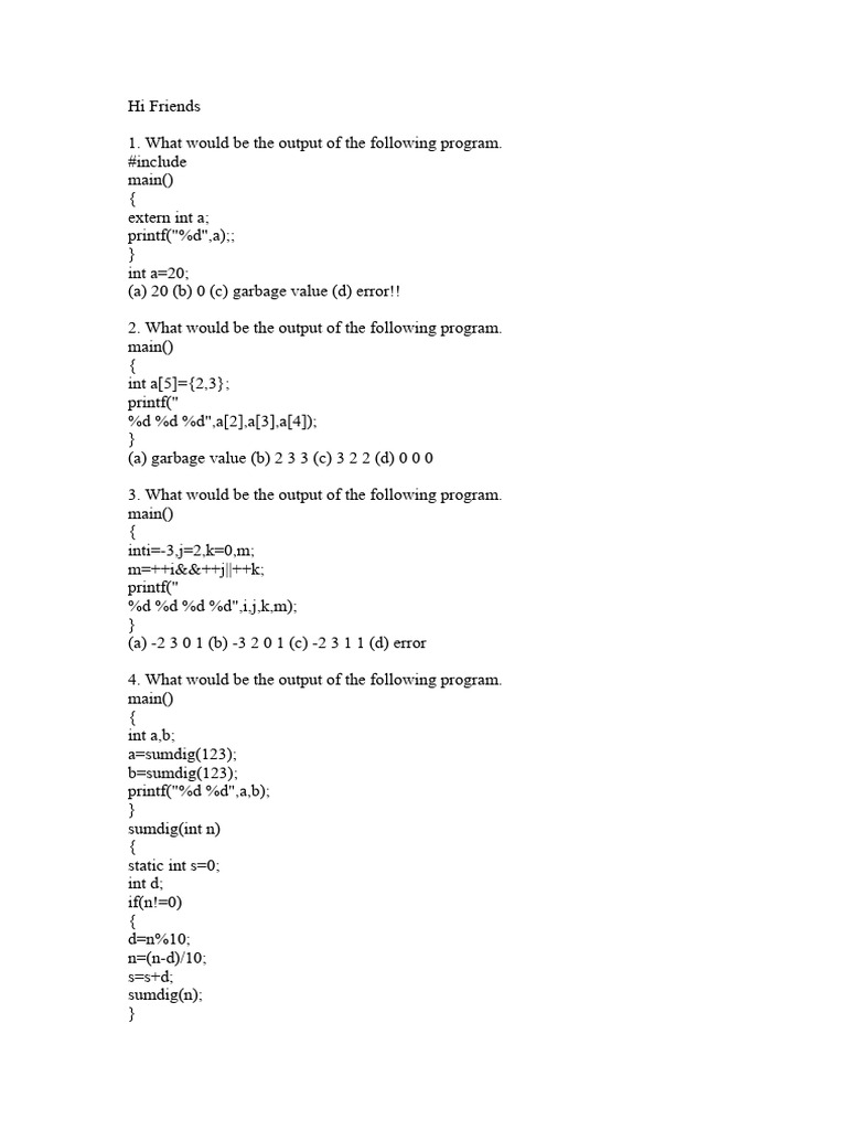 C Programming Output Questions | PDF | Control Flow | Software