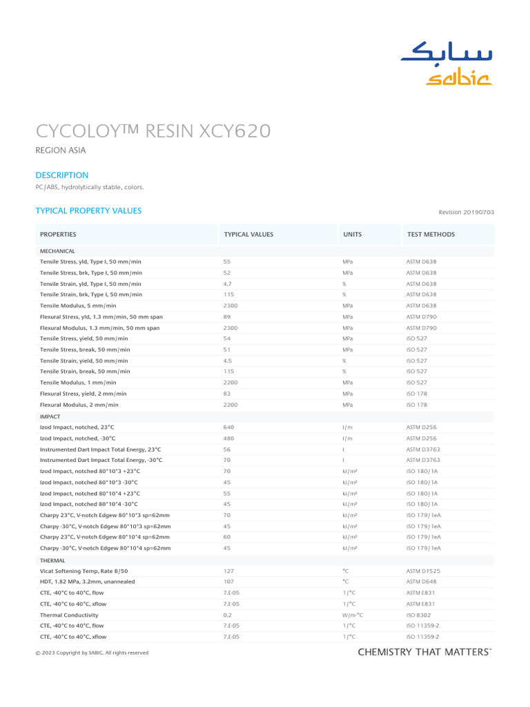 CYCOLOY™ Resin_XCY620_Asia_Technical_Data_Sheet | PDF | Young's Modulus ...