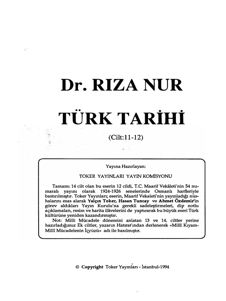 Rıza Nur - Türk Tarihi 11-12 | PDF