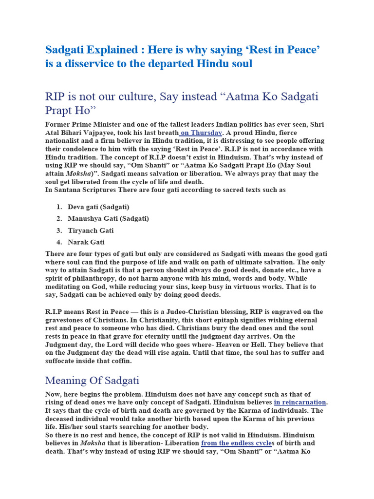 Sadgati Explained | PDF | Moksha | Soul