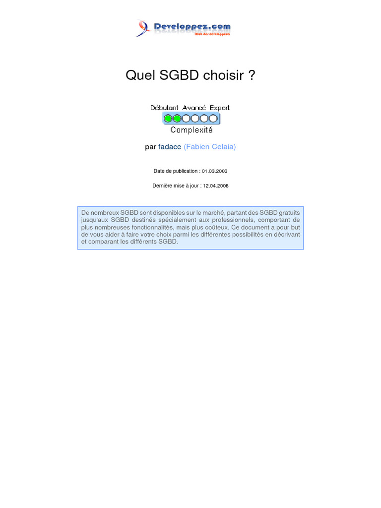 Quel SGBD Choisir | PDF | Microsoft SQL Server | MySQL