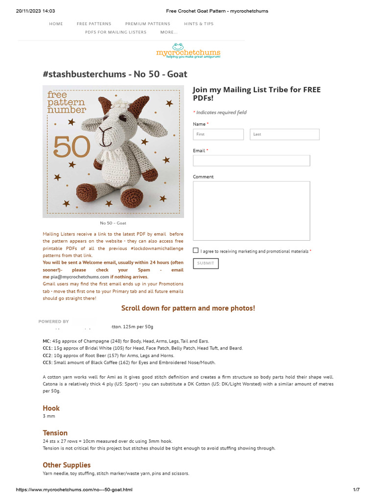 Free Amigurumi Goat Crochet Pattern | PDF | Crochet | Handicrafts