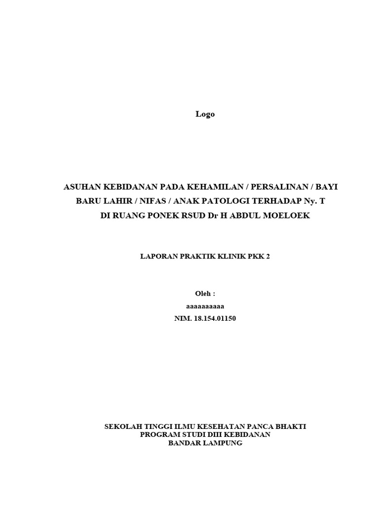 2021 Panca Bhakti Contoh Askeb Persalinan IUFD | PDF