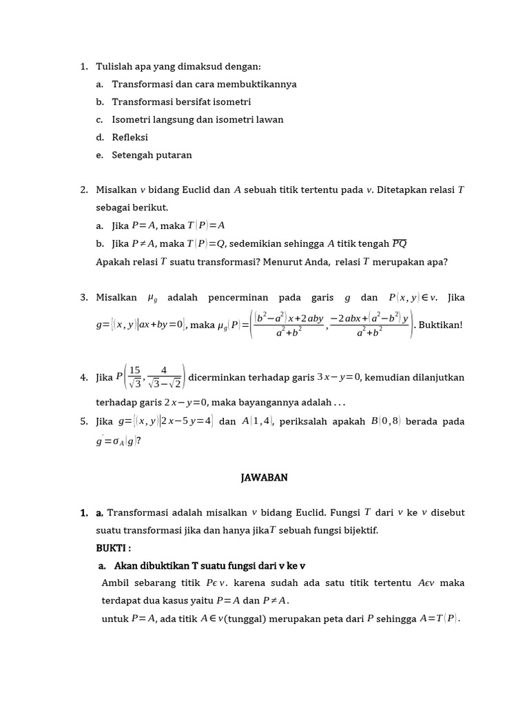 Pembahasan Soal UTS Geometri Transformasi 1 | PDF