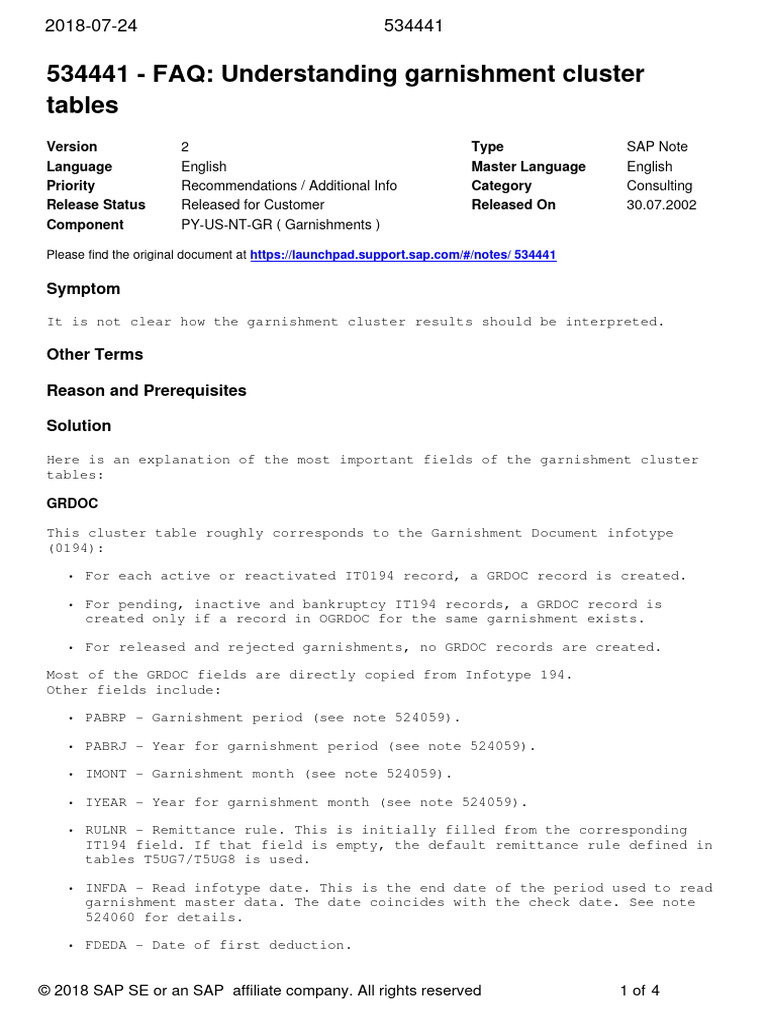 Garnishment Cluster Tables | PDF | Garnishment