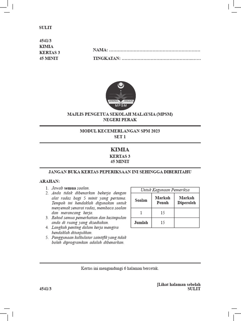 Soalan Kimia Kertas 3 | PDF