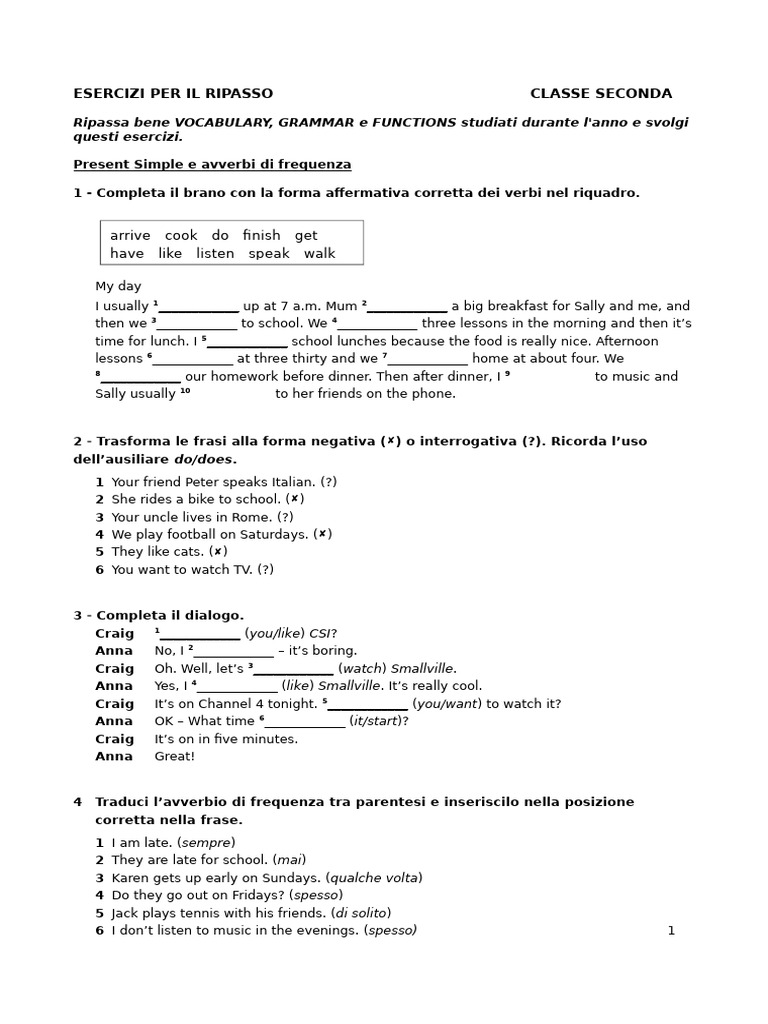 Entry Test Inglese Terza Media | PDF