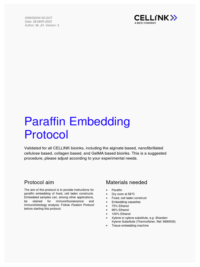 Paraffin Embedding Protocol - 28 Mar 2023 | PDF | Materials | Physical Sciences