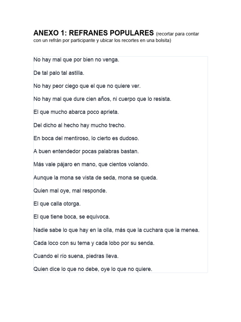 Anexo 1-Refranes Populares | PDF