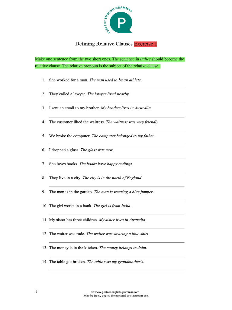 Relative Clauses Exercise 1 | PDF